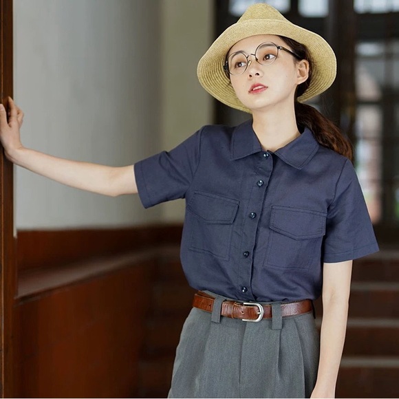 Tops | Navy Short Sleeves Buttonup Shirt | Poshmark